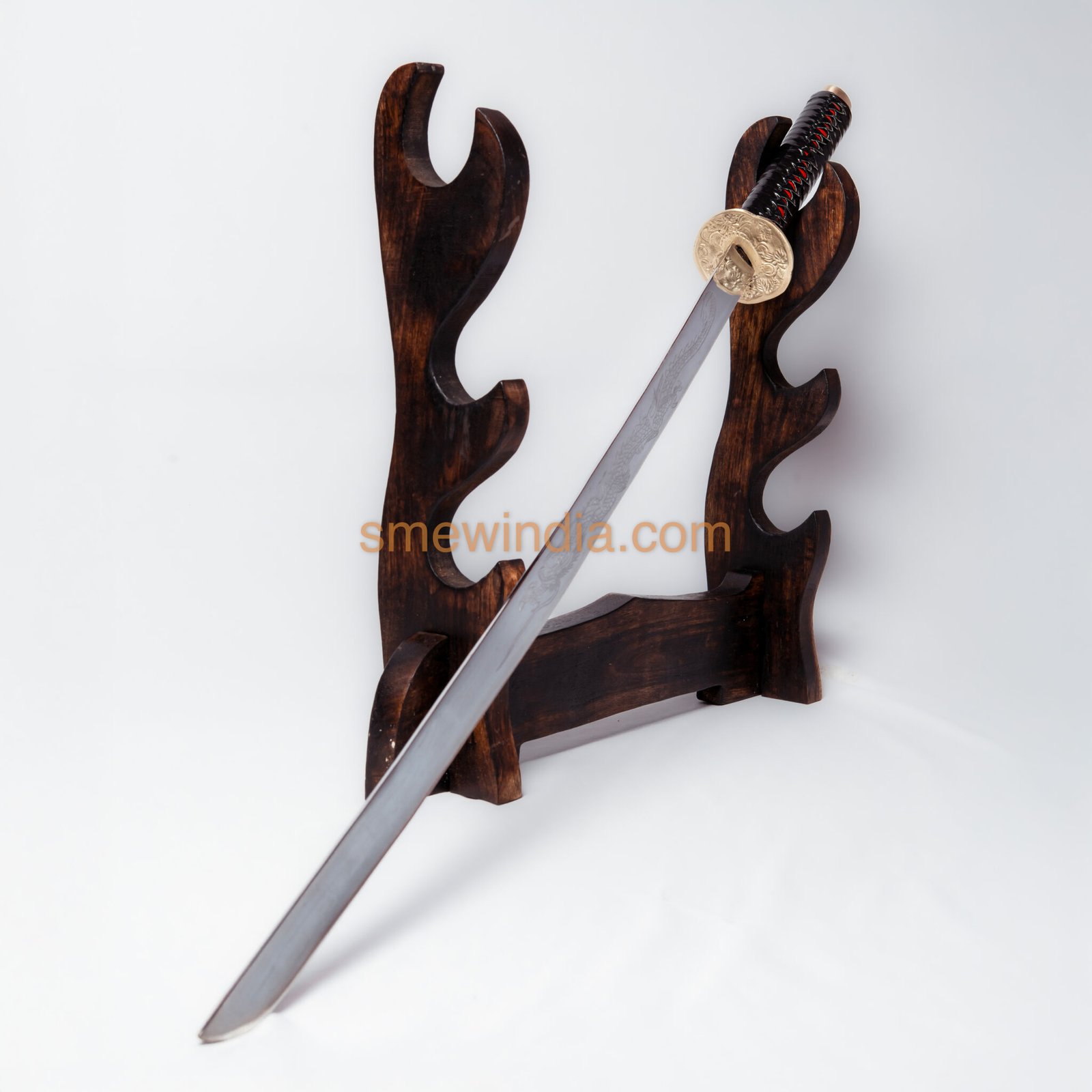 Buy Black Katana with Japanese Floral Motif Pattern on Tsuba - SMEWIndia