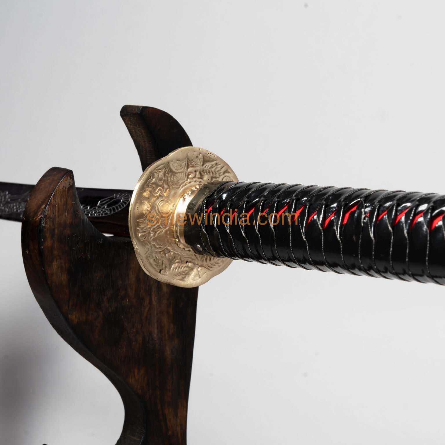 Buy Black Katana with Japanese Floral Motif Pattern on Tsuba - SMEWIndia